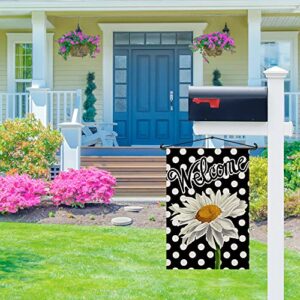 Welcome Daisy Garden Flag 12 x 18 Inch Double Sided Outside, Spring Summer Seasonal Holiday Yard Outdoor Decoration DF250