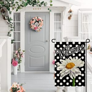 Welcome Daisy Garden Flag 12 x 18 Inch Double Sided Outside, Spring Summer Seasonal Holiday Yard Outdoor Decoration DF250