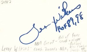 lenny wilkens college for nba hof coach autographed signed index card jsa coa