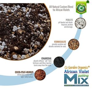 Organic African Violet Potting Mix - Made in USA with Premium Grade Ingredients - Coco Peat Humus • Perlite • Vermiculite • Horticultural Biochar Charcoal to Improve Plant Growth