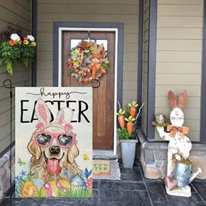 CROWNED BEAUTY Happy Easter Dog Garden Flag Golden Retriever 12x18 Inch Double Sided for Outside Burlap Small Yard Eggs Holiday Decoration CF706-12