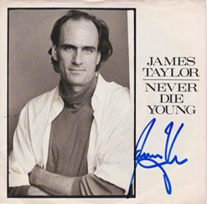 james taylor signed never die young 7″ lp