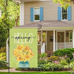 AVOIN colorlife Hello Spring Daffodil Garden Flag 12x18 Inch Double Sided Outside, Floral Mason Jar Seasonal Yard Outdoor Flag