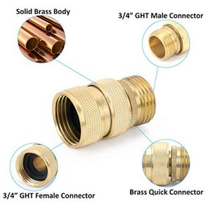 STYDDI Brass Full Flow Garden Hose Quick Release Connect Adaptor Fitting, Full Port Solid Brass Outdoor Water Hose Quick Disconnect Connector Coupler with Male and Female, with 4 Hose Washers - 3 Sets