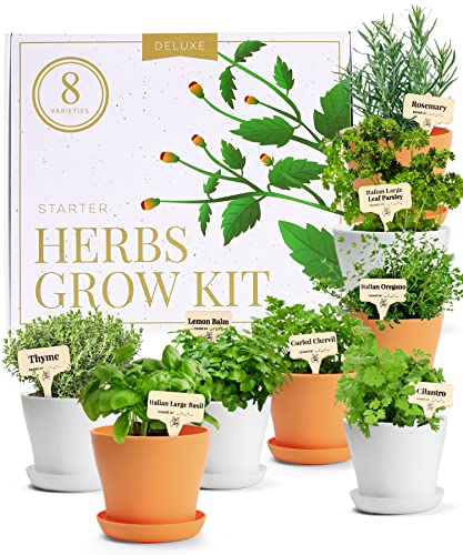 Deluxe Herb Garden Kit – Unique Gardening Gifts for Women - 8 Variety Culinary Herb Garden Kit Indoor & Outdoor – Cooking Gifts for Gardeners, Plant Gifts for Mom Who Has Everything This Christmas