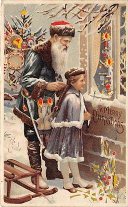 Hold To Light Santa Claus Postcard Old Vintage Christmas Post Card Blue Suit 1910