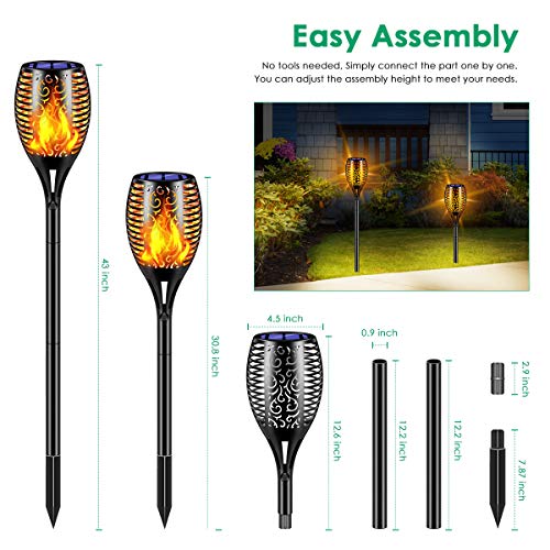 TomCare Solar Outdoor Lights 99 LED Higher & Larger Flickering Flame Solar Torch Lights 43" Waterproof Outdoor Lighting Solar Powered Pathway Lights Landscape Decoration for Garden Patio Yard, 4Pack