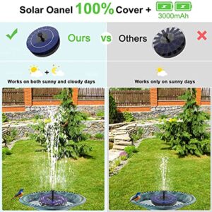 Viajero 2022 4W Solar Fountain with 3000mAh Battery, Latest Upgraded Fix Floating Waterlevel Switch Solar Powered Water Pump for Bird Bath Birdbaths Garden Backyard Pond Pool Outdoor