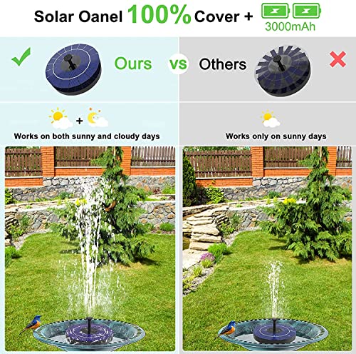 Viajero 2022 4W Solar Fountain with 3000mAh Battery, Latest Upgraded Fix Floating Waterlevel Switch Solar Powered Water Pump for Bird Bath Birdbaths Garden Backyard Pond Pool Outdoor