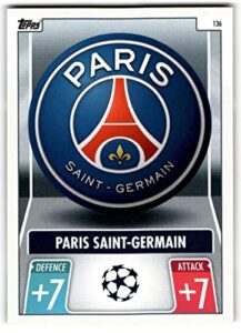 2021-22 topps match attax uefa champions league #136 team badge paris saint-germain official ucl soccer trading card in raw (nm or better) condition