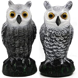 hausse 2 pack bird scarecrow fake horned owl decoy, nature enemy pest repellent, halloween decoration for outdoor garden yard