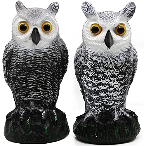 Hausse 2 Pack Bird Scarecrow Fake Horned Owl Decoy, Nature Enemy Pest Repellent, Halloween Decoration for Outdoor Garden Yard