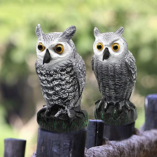 Hausse 2 Pack Bird Scarecrow Fake Horned Owl Decoy, Nature Enemy Pest Repellent, Halloween Decoration for Outdoor Garden Yard