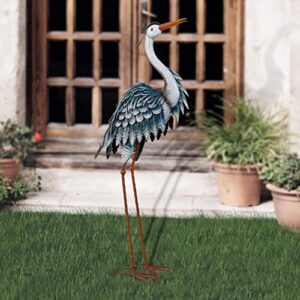 TERESA'S COLLECTIONS Garden Decor Blue Heron Sculptures Great Yard Decor, 33.8 Inch Metal Cranes Statues Decoy for Outdoor Outside Yard Art Patio Pond Pool Lawn Indoor Decorations