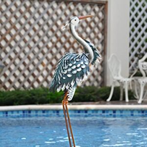 TERESA'S COLLECTIONS Garden Decor Blue Heron Sculptures Great Yard Decor, 33.8 Inch Metal Cranes Statues Decoy for Outdoor Outside Yard Art Patio Pond Pool Lawn Indoor Decorations