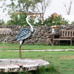 TERESA'S COLLECTIONS Garden Decor Blue Heron Sculptures Great Yard Decor, 33.8 Inch Metal Cranes Statues Decoy for Outdoor Outside Yard Art Patio Pond Pool Lawn Indoor Decorations