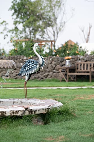 TERESA'S COLLECTIONS Garden Decor Blue Heron Sculptures Great Yard Decor, 33.8 Inch Metal Cranes Statues Decoy for Outdoor Outside Yard Art Patio Pond Pool Lawn Indoor Decorations