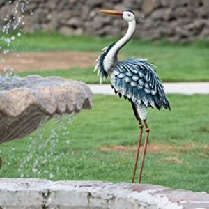 TERESA'S COLLECTIONS Garden Decor Blue Heron Sculptures Great Yard Decor, 33.8 Inch Metal Cranes Statues Decoy for Outdoor Outside Yard Art Patio Pond Pool Lawn Indoor Decorations