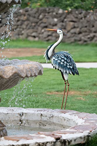 TERESA'S COLLECTIONS Garden Decor Blue Heron Sculptures Great Yard Decor, 33.8 Inch Metal Cranes Statues Decoy for Outdoor Outside Yard Art Patio Pond Pool Lawn Indoor Decorations