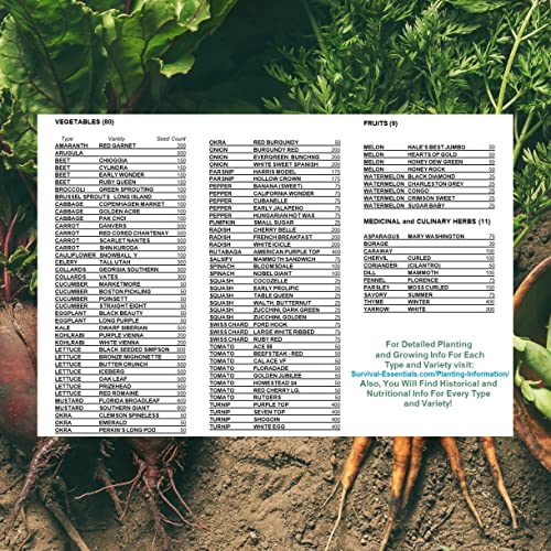 Survival Essentials Garden Heirloom Seed Vault, 100 Variety, Over 17,500 Vegetable, Fruit, and Herbs Seeds, Non-GMO, Non-Hybrid, Plus Free Microgreens Kit