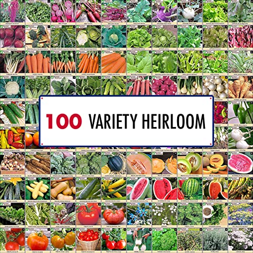 Survival Essentials Garden Heirloom Seed Vault, 100 Variety, Over 17,500 Vegetable, Fruit, and Herbs Seeds, Non-GMO, Non-Hybrid, Plus Free Microgreens Kit