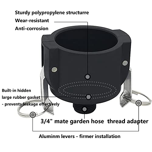 275 330 Gallon IBC Tote Tank Drain Adapter Fittings 2" Cam Lock x Garden Hose Food Grade