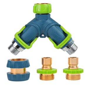 hose splitter 2 way heavy duty, garden hose splitter, brass y hose splitter with thumb control valves, 3/4″ two way water hose splitter faucet splitter shut off valve hose connector adapter