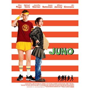 juno 8 inch x 10 inch photo michael cera scratching head & ellen page pregnant orange & white stripes movie poster kn