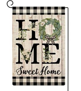 ortigia home sweet home magnolia small garden flag burlap vertical double sided spring farmhouse rustic buffalo check plaid flower home decor for yard lawn patio outdoor