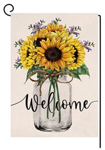 summer sunflower garden flag 12×18 vertical double sided welcome summer mason jar flowers farmhouse outside decorations burlap yard flag bw129