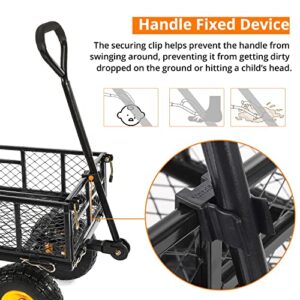 Yardsam Heavy Duty Steel Garden Cart with No-Flat Tires and Liner, 400Lb Capacity Lawn Yard Wagon with Flat-Free Tire Solid Wheels and Removable Sides for Outdoor, Gardening, Farm, Ranch - Black