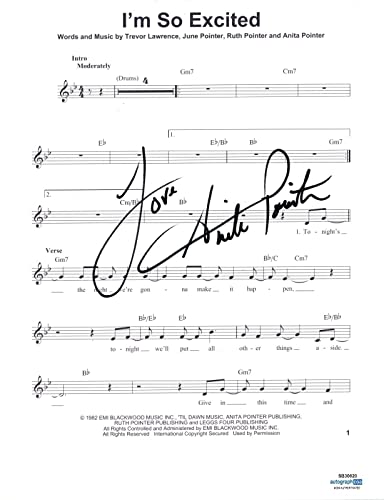 Anita Pointer The Pointer Sisters Signed Im So Excited Sheet Music Page ACOA COA