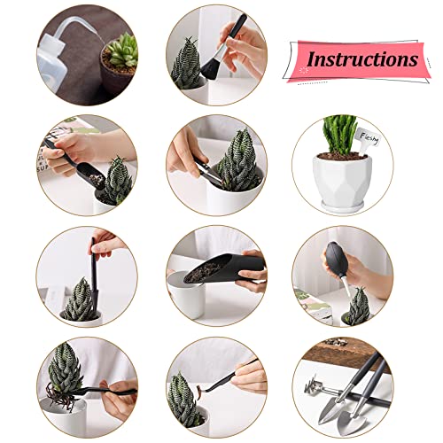 Melphoe 23Pcs Mini Garden Hand Transplanting Succulent Tools Set, 39.4" Thickened Repotting Mat & Plant Tag, Miniature Planting Indoor Fairy Care, Potting, Cactus, Houseplant Bonsai Tool Kit (Black)