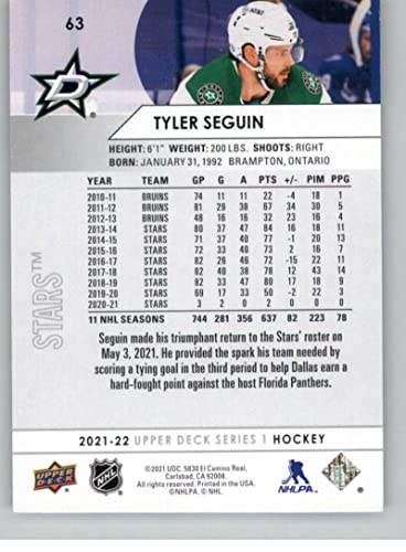 TYLER SEGUIN 2021-22 Upper Deck #63 NM+-MT+ NHL Hockey Stars