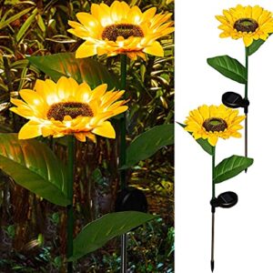 dazzle bright sunflower shape solar led lights, 2 pack garden waterproof decorative with stake for outdoor yard pathway outside patio lawn