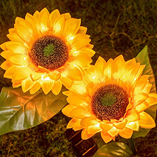 Dazzle Bright Sunflower Shape Solar LED Lights, 2 Pack Garden Waterproof Decorative with Stake for Outdoor Yard Pathway Outside Patio Lawn