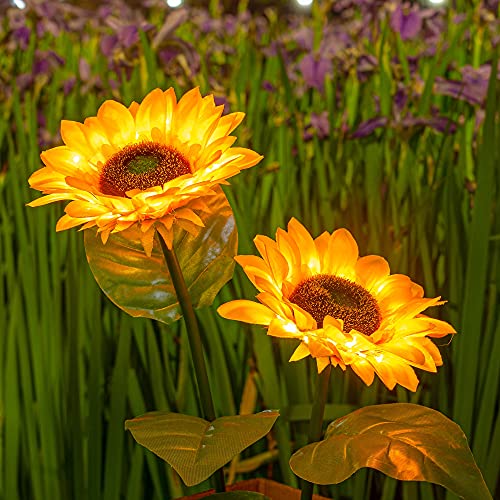 Dazzle Bright Sunflower Shape Solar LED Lights, 2 Pack Garden Waterproof Decorative with Stake for Outdoor Yard Pathway Outside Patio Lawn