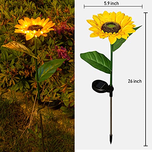 Dazzle Bright Sunflower Shape Solar LED Lights, 2 Pack Garden Waterproof Decorative with Stake for Outdoor Yard Pathway Outside Patio Lawn