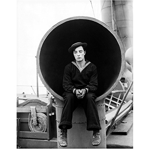 Buster Keaton 8 inch x 10 inch Photograph The General Steamboat Bill, Jr. Seven Chances Seated in Large Tube on Ship kn