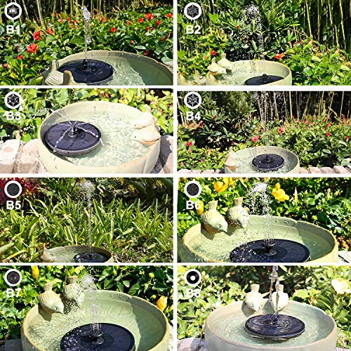 Cocofit Upgraded 3W Solar Fountain Pump with Battery Backup, 4 Fixers and 8 Nozzles, Floating Solar Powered Fountain Pump for Bird Bath Garden Pond Pool Fish Tank, Outdoor Solar Bird Bath Fountain