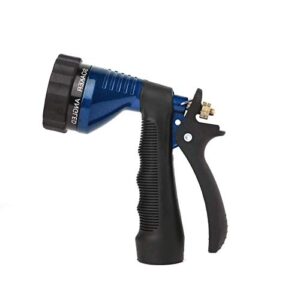 green mount water hose nozzle spray nozzle, metal garden hose nozzle with adjustable spray patterns, blue