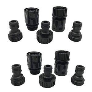 plastic garden hose connector set male and female – quick release connect kit, water hose thread fitting adapter set, from quick connector to standard 3/4” thread connector (black, 2 sets / 10 pc)