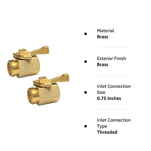 Hourleey Brass Garden Hose Shut Off Valve, 2 Pack with 2 Hose Washers Heavy Duty 3/4 Inch Solid Brass Garden Hose Shut Off Valve with 2 Extra Rubber Washers