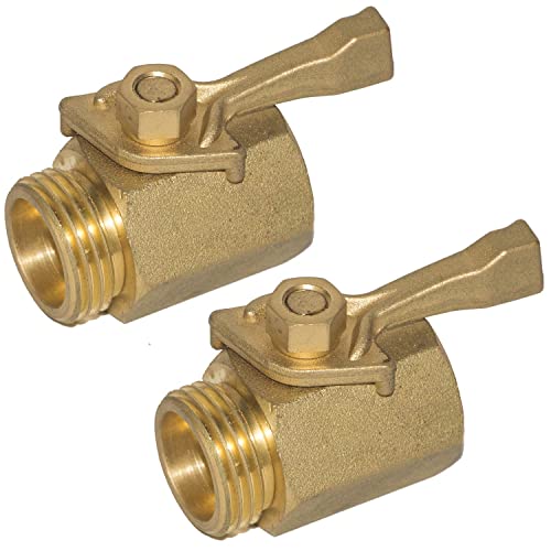 Hourleey Brass Garden Hose Shut Off Valve, 2 Pack with 2 Hose Washers Heavy Duty 3/4 Inch Solid Brass Garden Hose Shut Off Valve with 2 Extra Rubber Washers