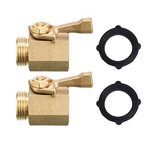 Hourleey Brass Garden Hose Shut Off Valve, 2 Pack with 2 Hose Washers Heavy Duty 3/4 Inch Solid Brass Garden Hose Shut Off Valve with 2 Extra Rubber Washers