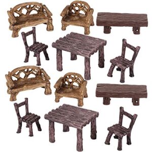 12 pieces fairy garden furniture ornaments miniature table and chairs set fairy village micro resin bench chair for dollhouse accessories home micro landscape decoration (vintage style)