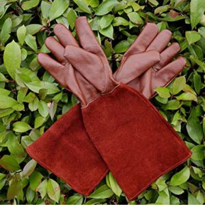 Acdyion Gardening Gloves for Women/Men Rose Pruning Thorn & Cut Proof Long Forearm Protection Gauntlet, Durable Thick Cowhide Leather Work Garden Gloves