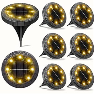 solar ground lights 8 pack, ip68 waterproof solar garden lights outdoor, bright solar powered pathway lights, led yard lights, solar landscape lighting for yard lawn patio driveway walkway(warm white)