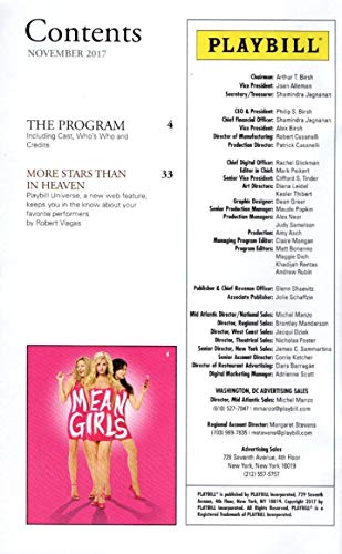 Tina Fey"MEAN GIRLS" Taylor Louderman/Erika Henningsen/Ashley Park/Kate Rockwell 2017 Washington Tryout Playbill