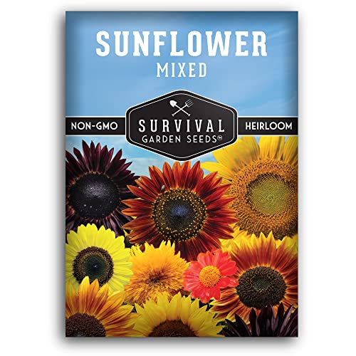 Survival Garden Seeds - Mix of Popular Sunflower Seeds for Planting - Packet with Instructions to Plant and Grow Beautiful Flowers in Your Home Vegetable or Flower Garden - Non-GMO Heirloom Varieties